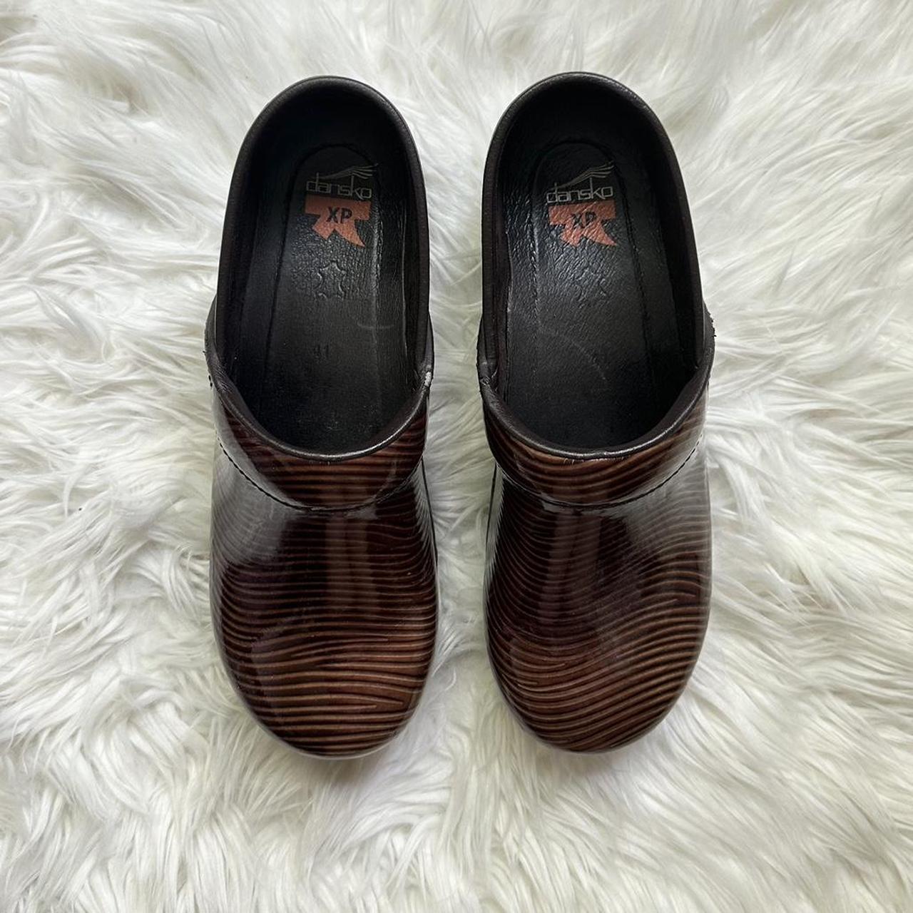 Dansko XP Brown Stripe Animal Print Leather Clogs ☁️... - Depop