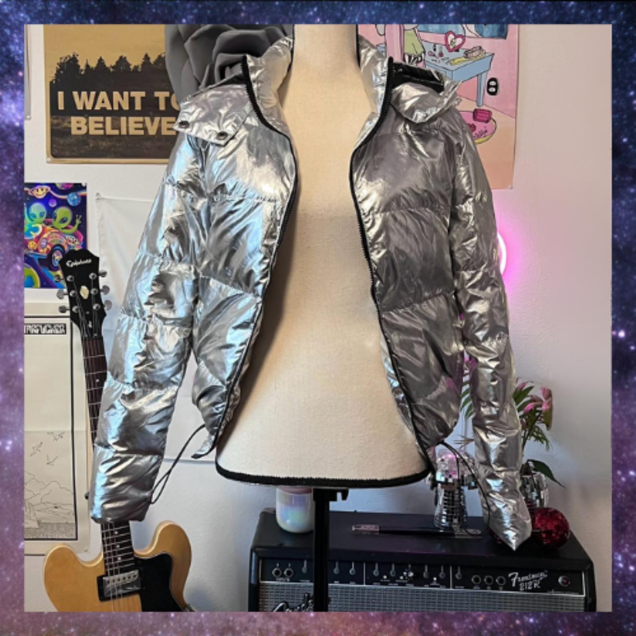 Metallic Foil Puffer Hooded Jacket ☾ Sliver... - Depop