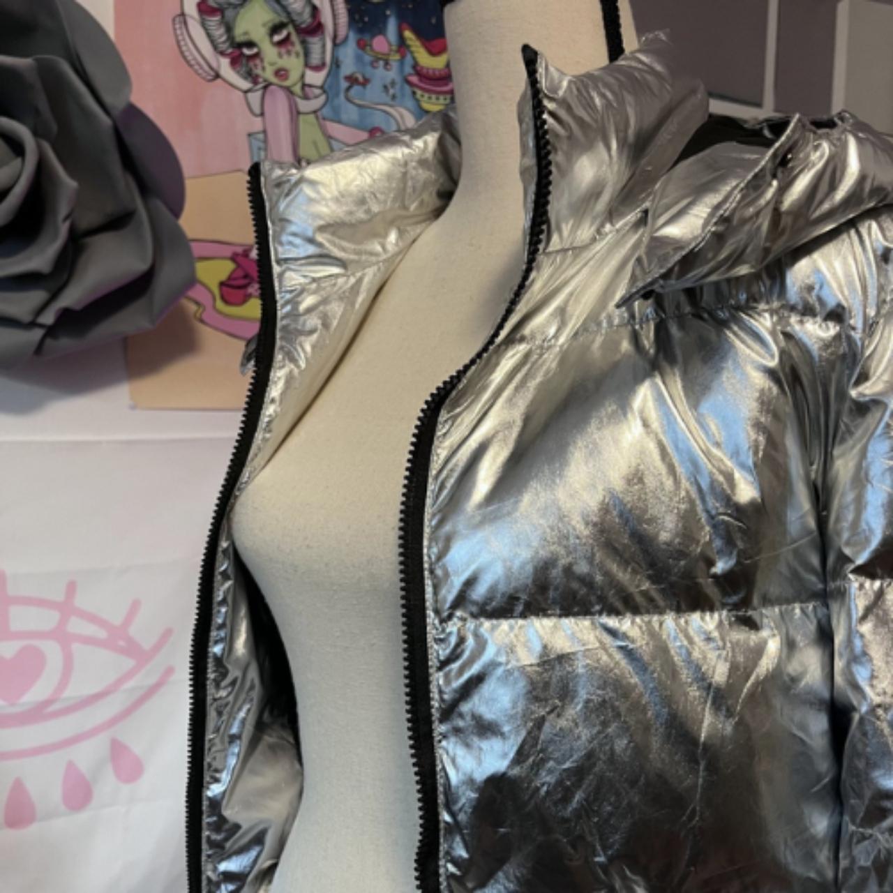 Metallic Foil Puffer Hooded Jacket ☾ Sliver... - Depop