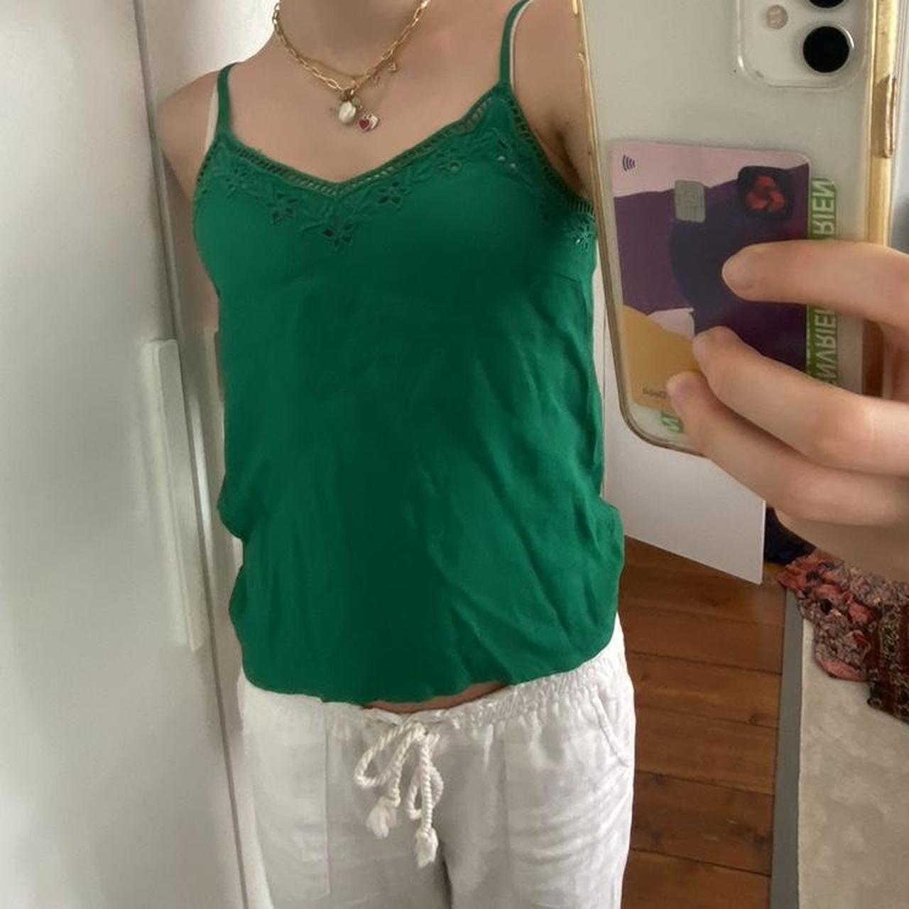 Naf naf green tank top, v pretty detailing around... - Depop