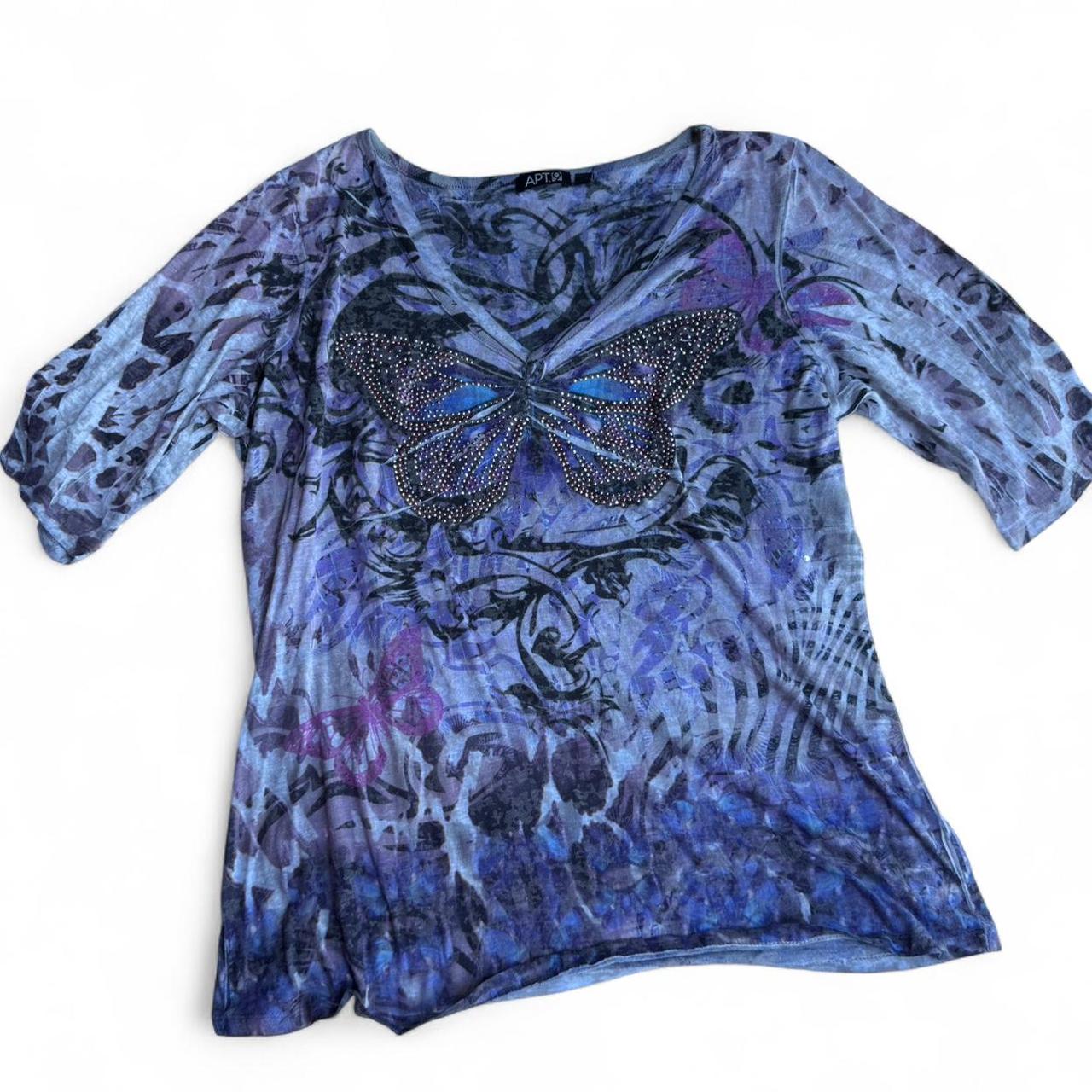 Purple and blue butterfly top with rhinestones.... | Depop