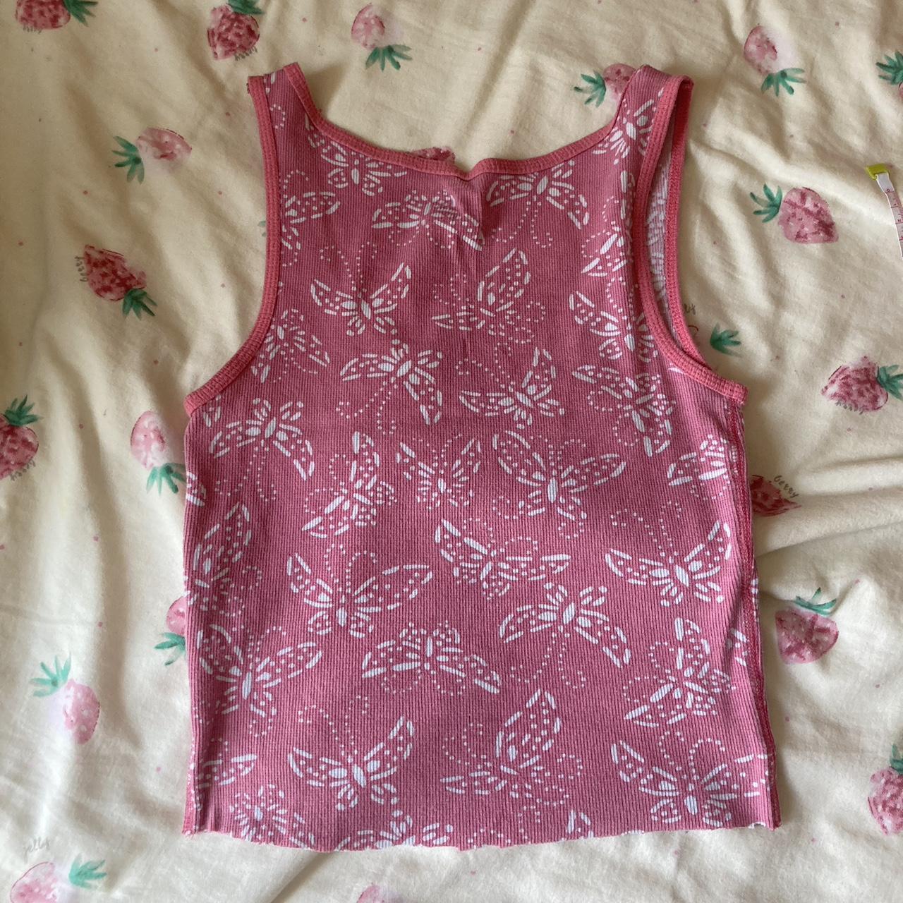 super cute pink butterfly tank top i love all the... - Depop