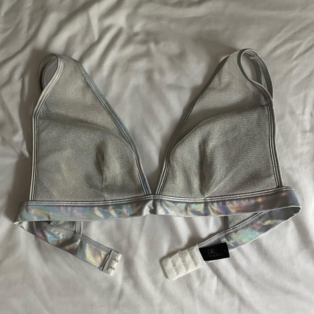 silver sparkly holographic mesh bralette, only worn... - Depop