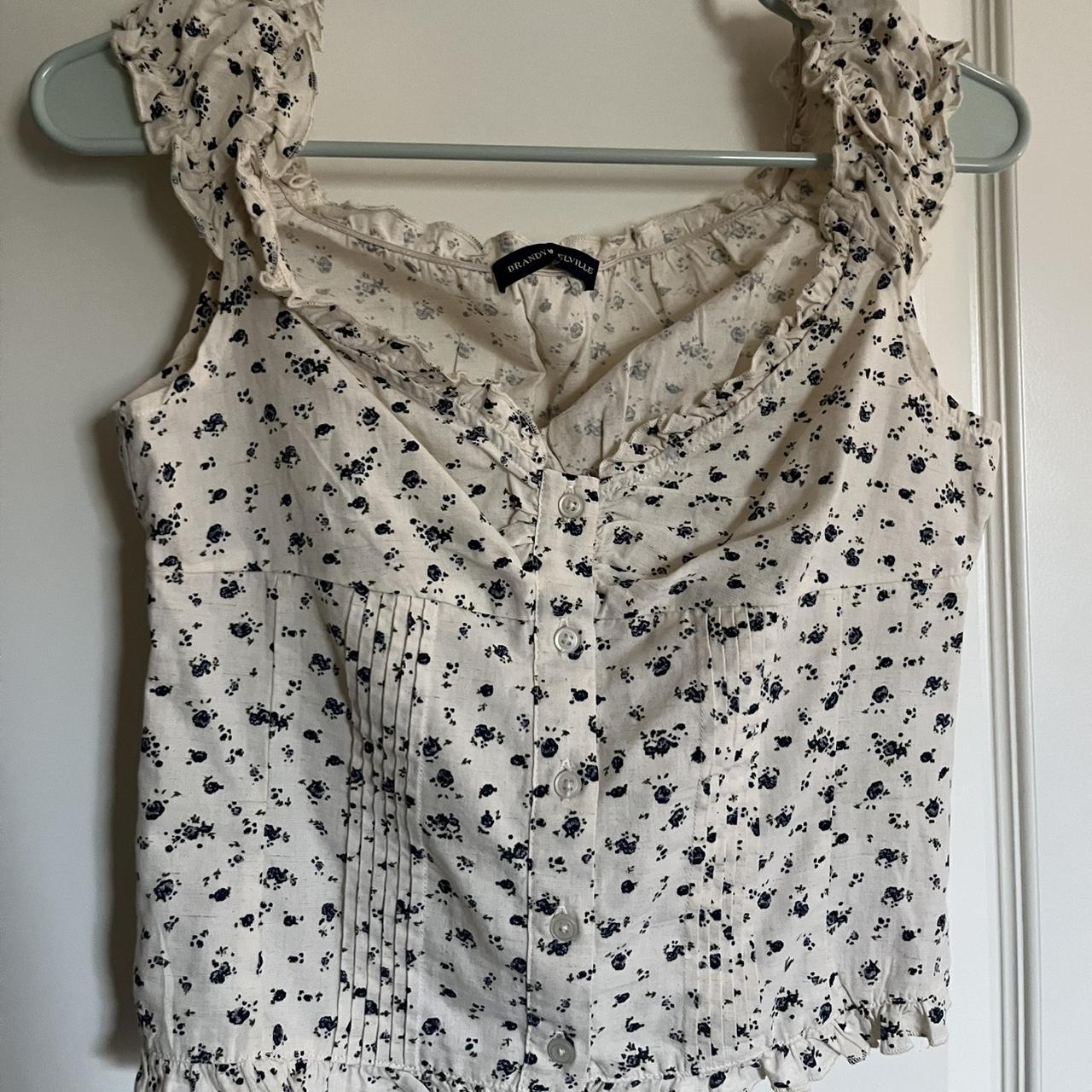 Cute cream top with navy floral print from brandy... | Depop