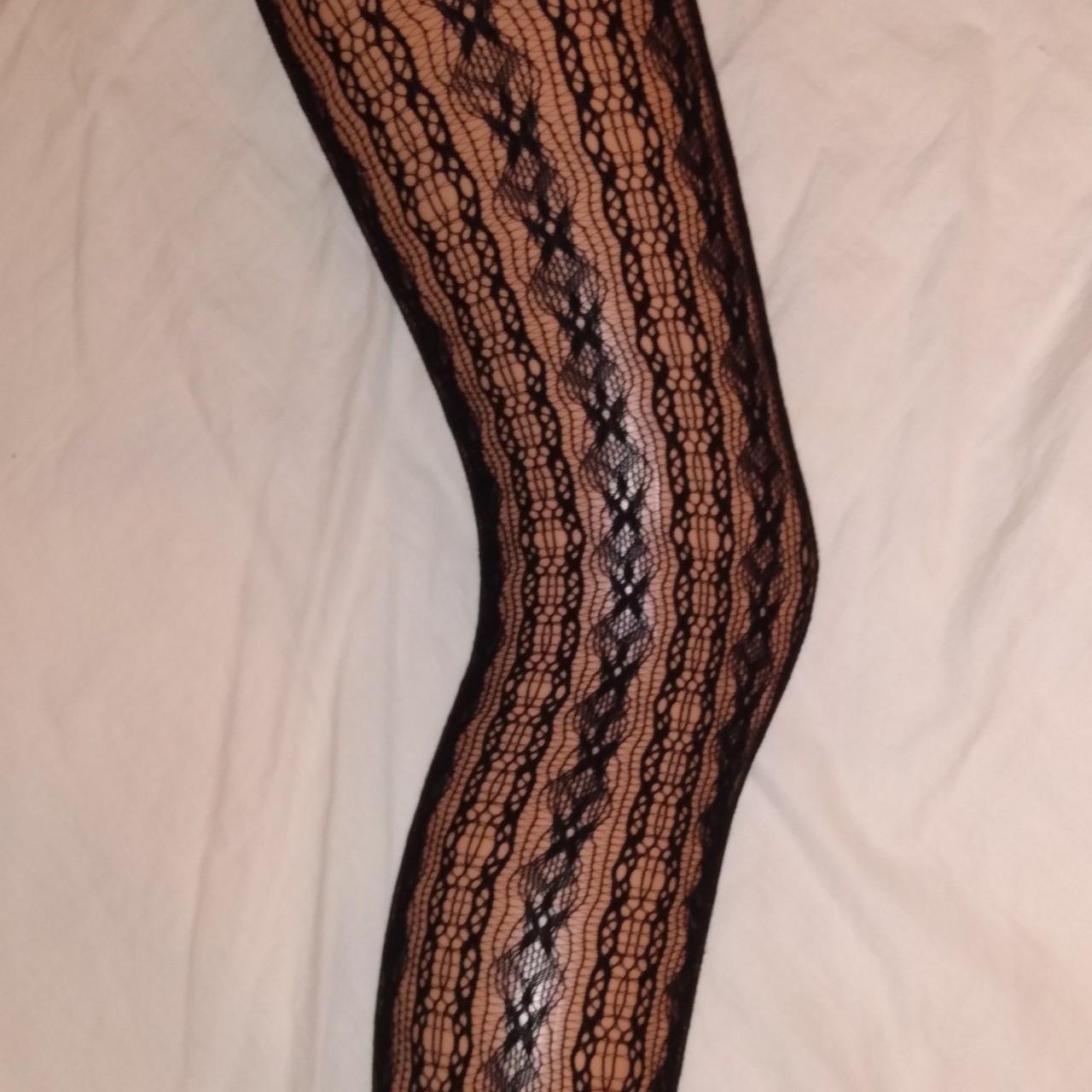 Vertical pattern lace tights in black. Nice... - Depop