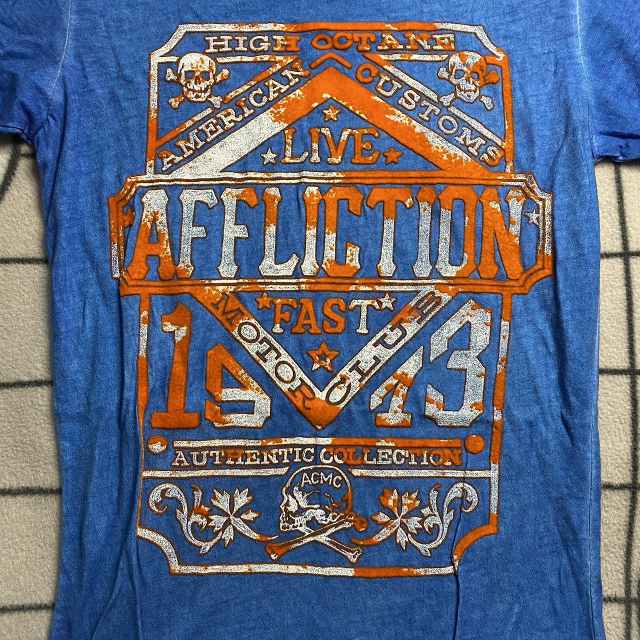 blue affliction tee super cute orange and blue... - Depop