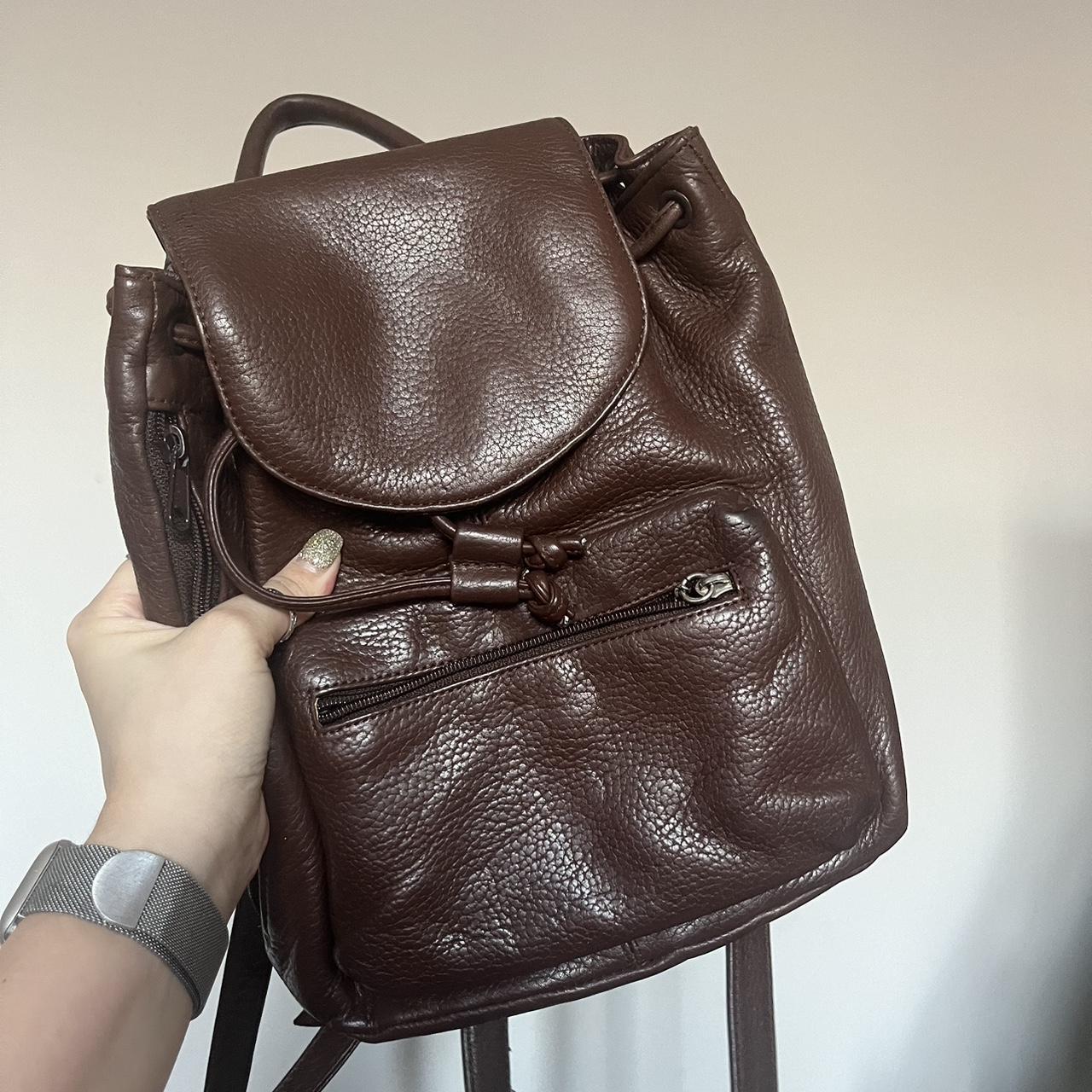 Brown leather mini back pack Fits a book and basic... - Depop