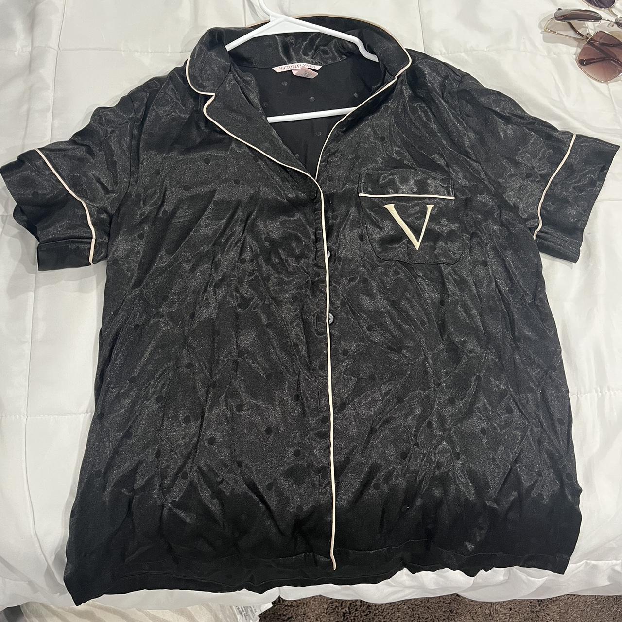 black satin VS pajama set polka dot detailing size... - Depop