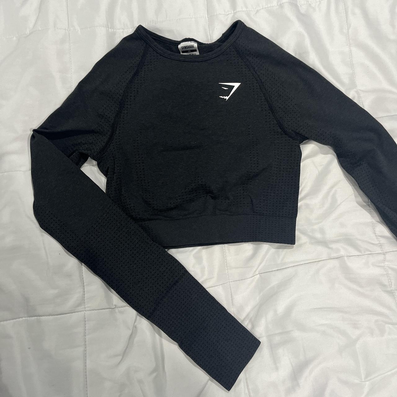 black long sleeve gym shark top with thumb... - Depop