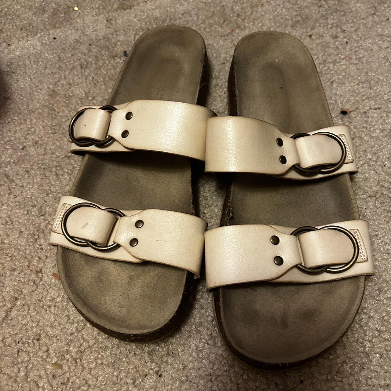 Target Women's Tan and Cream Slides | Depop