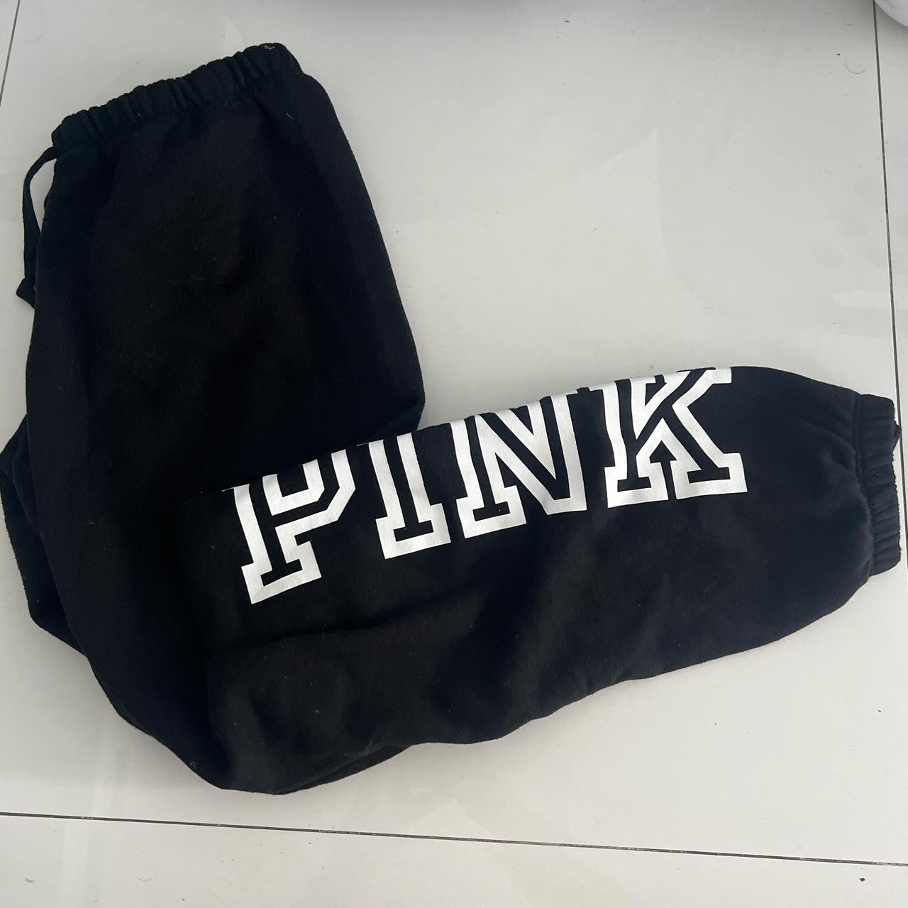 Black and white Victoria's Secret PINK sweatpants... | Depop