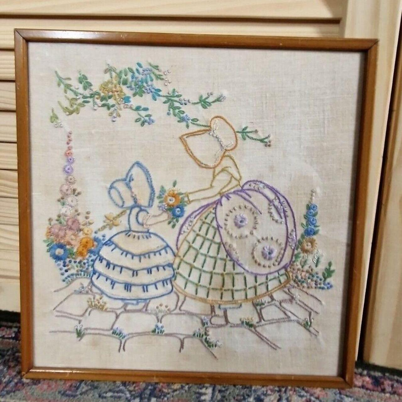 Vintage Hand Embroidery Tapestry Crinoline Lady And... - Depop