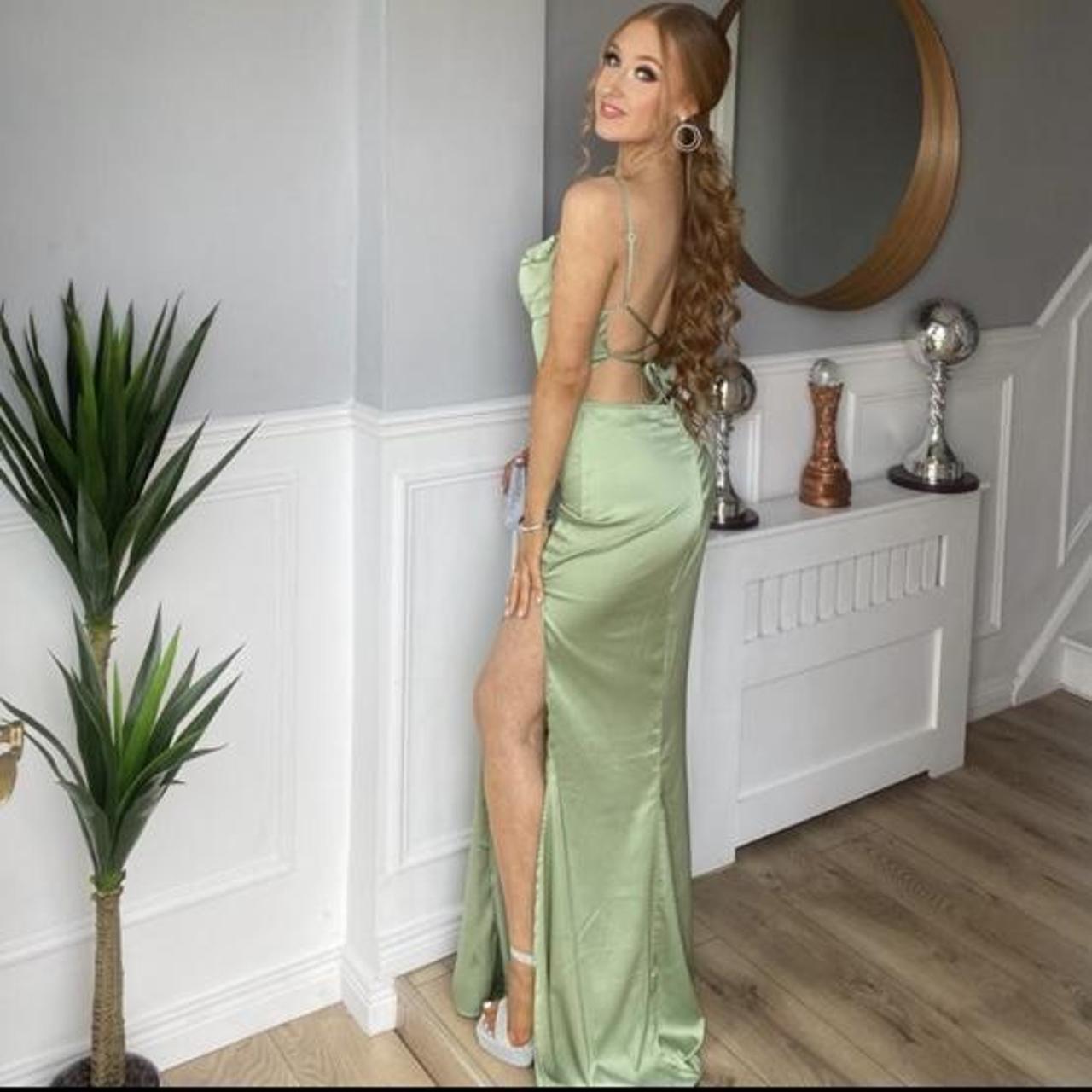 TIANA Dressmezee Satin Split Gown-light green formal... - Depop