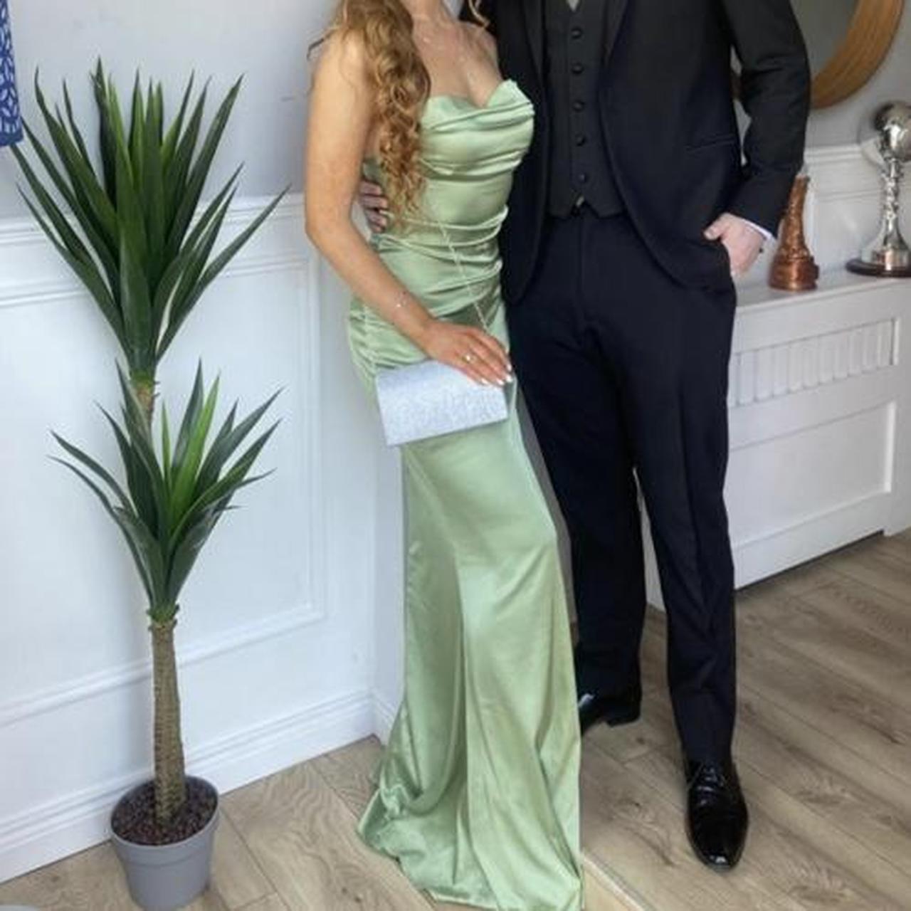 TIANA Dressmezee Satin Split Gown-light green formal... - Depop