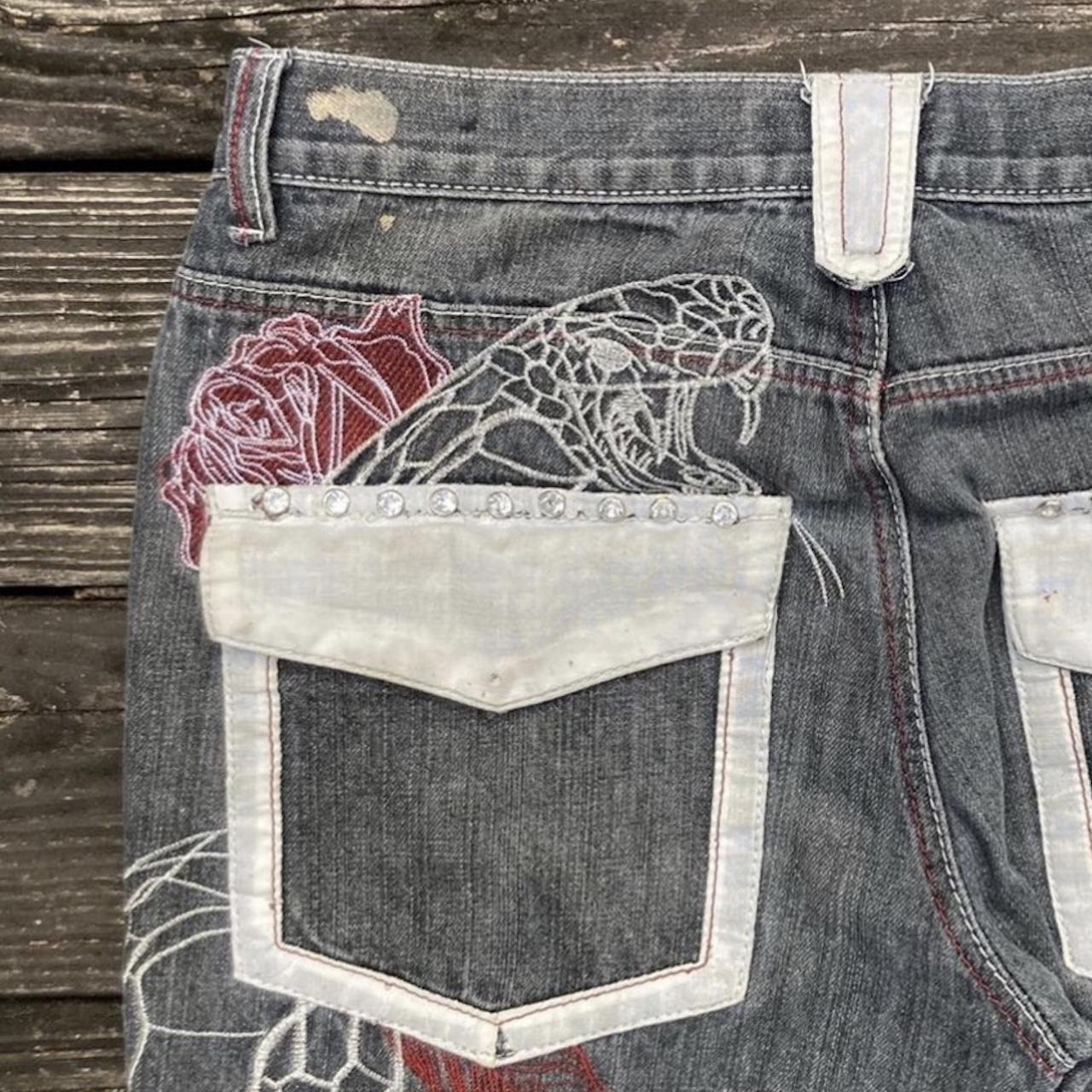 insane vintage red ape jeans open to trades big... - Depop