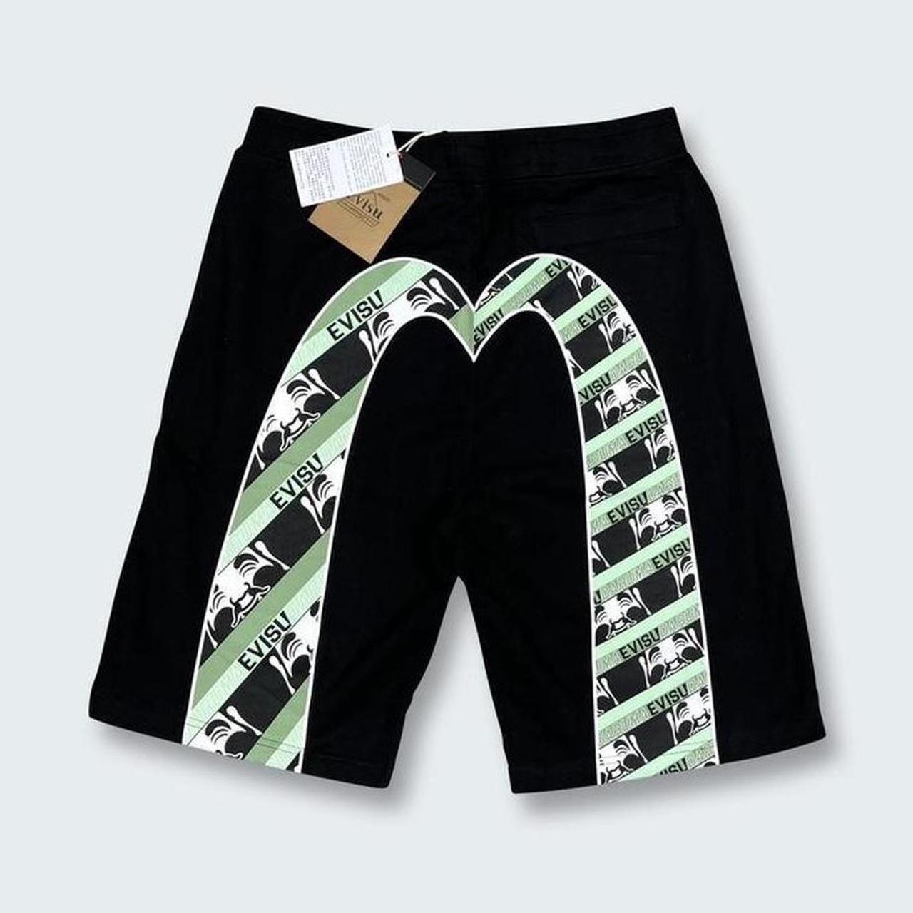 Evisu Men's Black and Green Shorts | Depop