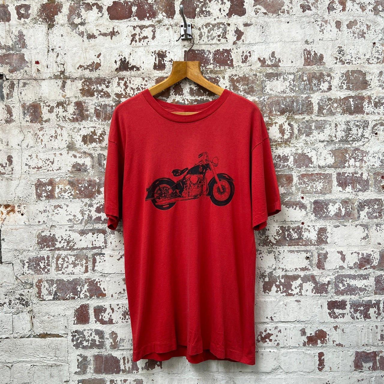 Vintage 1990s Red Motorcycle Print T Shirt Red... - Depop