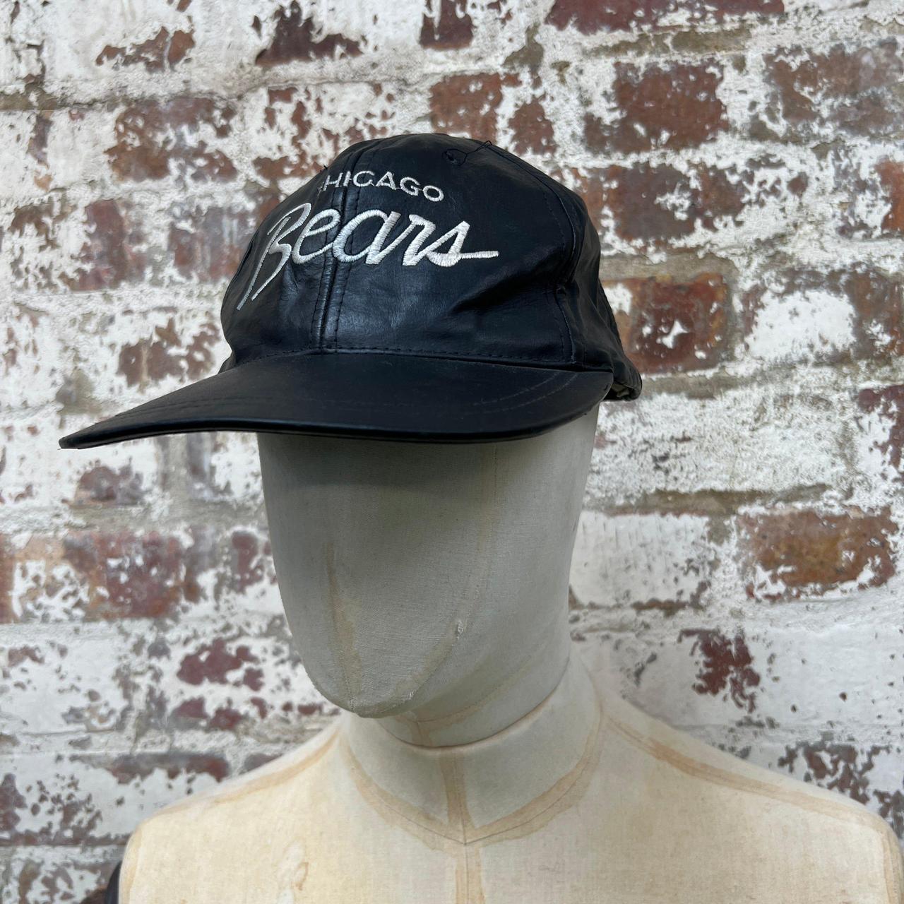 Vintage 1990s Black Leather Chicago Bears Cap... - Depop