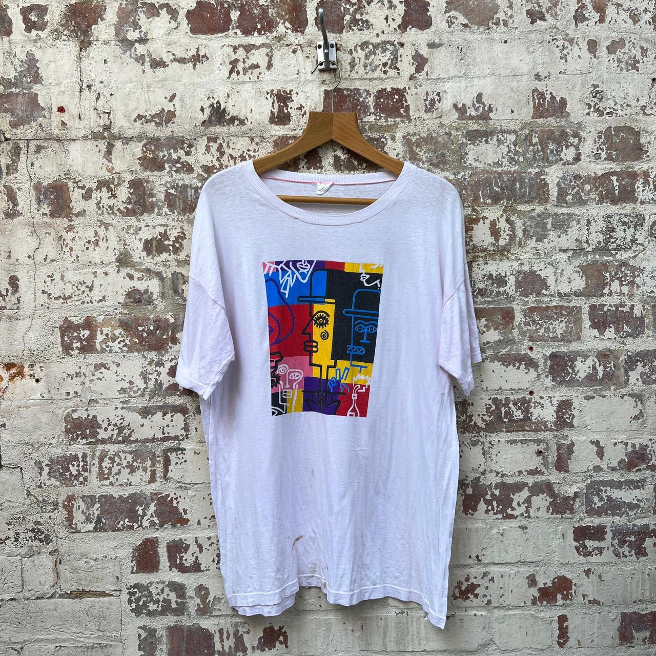 Vintage 1990s Light Pink Art Print T-Shirt Size... - Depop