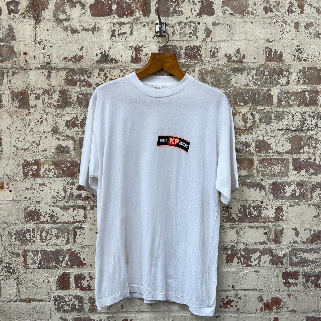 Vintage 1990s White KP Nuts Print T-Shirt Vintage... - Depop