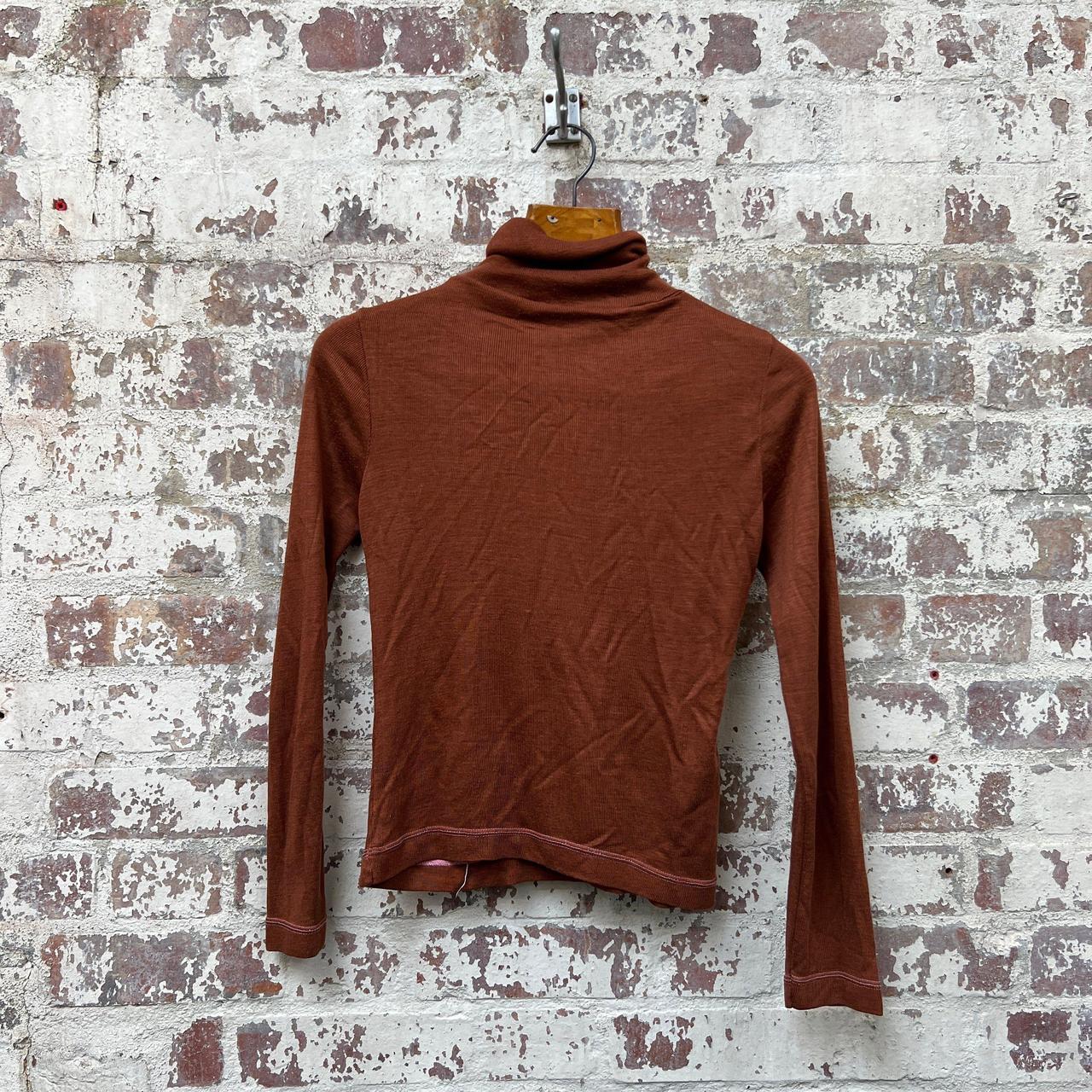 Vintage 1960s Rayon Brown Knit Turtle Neck... - Depop