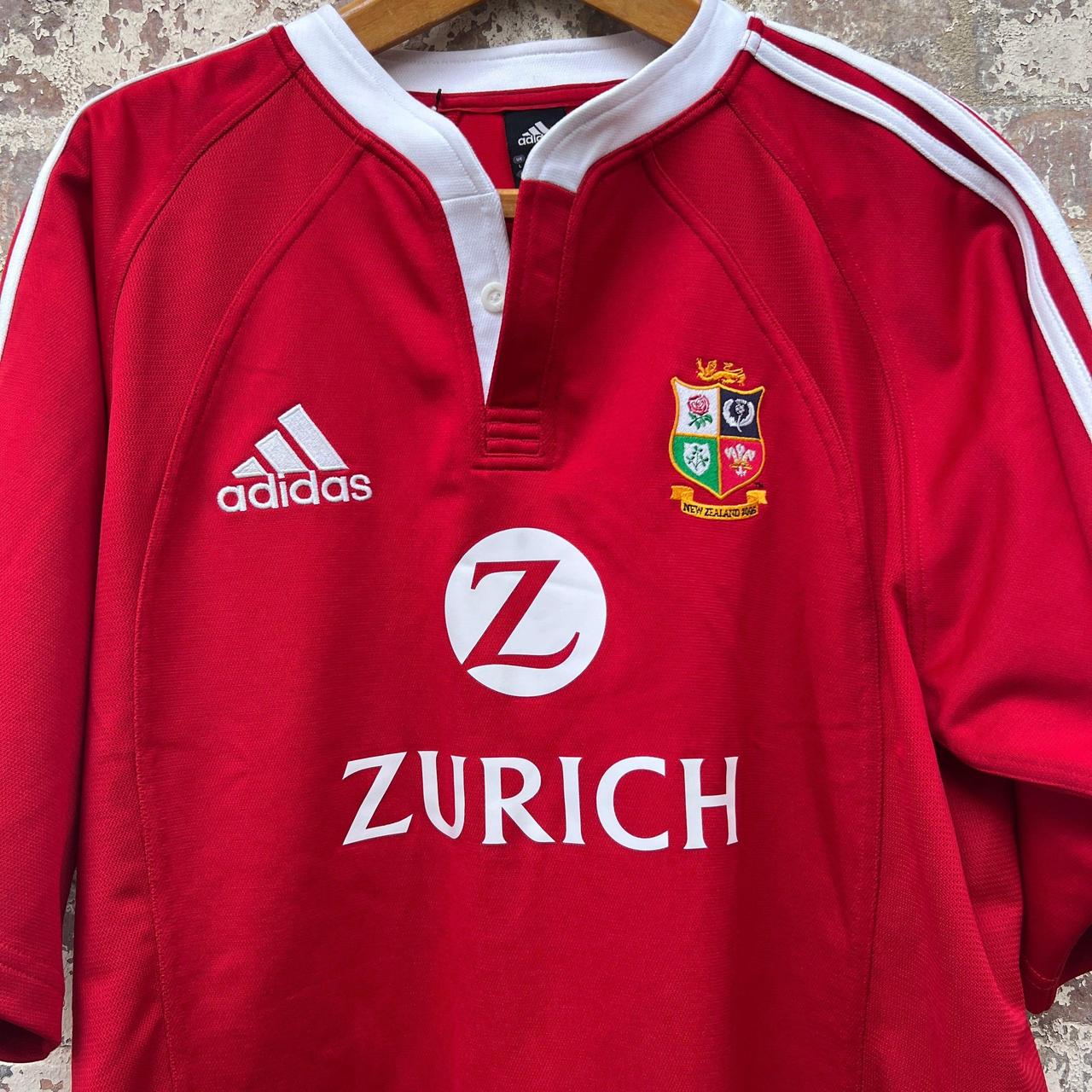 2000s Red Adidas British Lions Rugby Top Red... - Depop