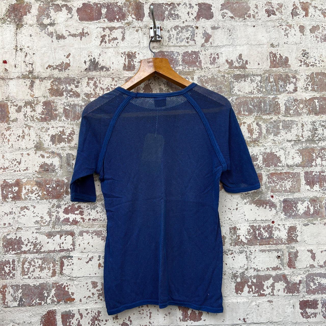 Vintage 1970s Navy Blue Netting T-Shirt Size... - Depop