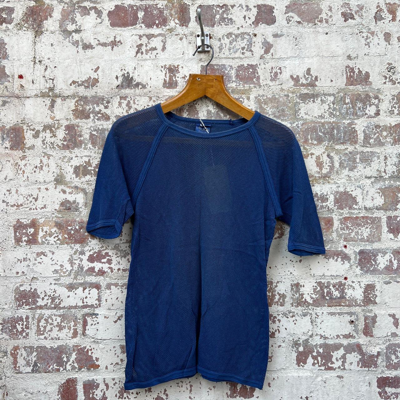 Vintage 1970s Navy Blue Netting T-Shirt Size... - Depop