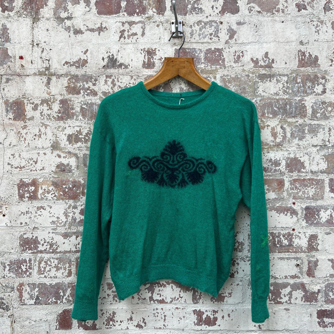 Vintage 1970s Green Mohair Print Jumper Vintage... - Depop