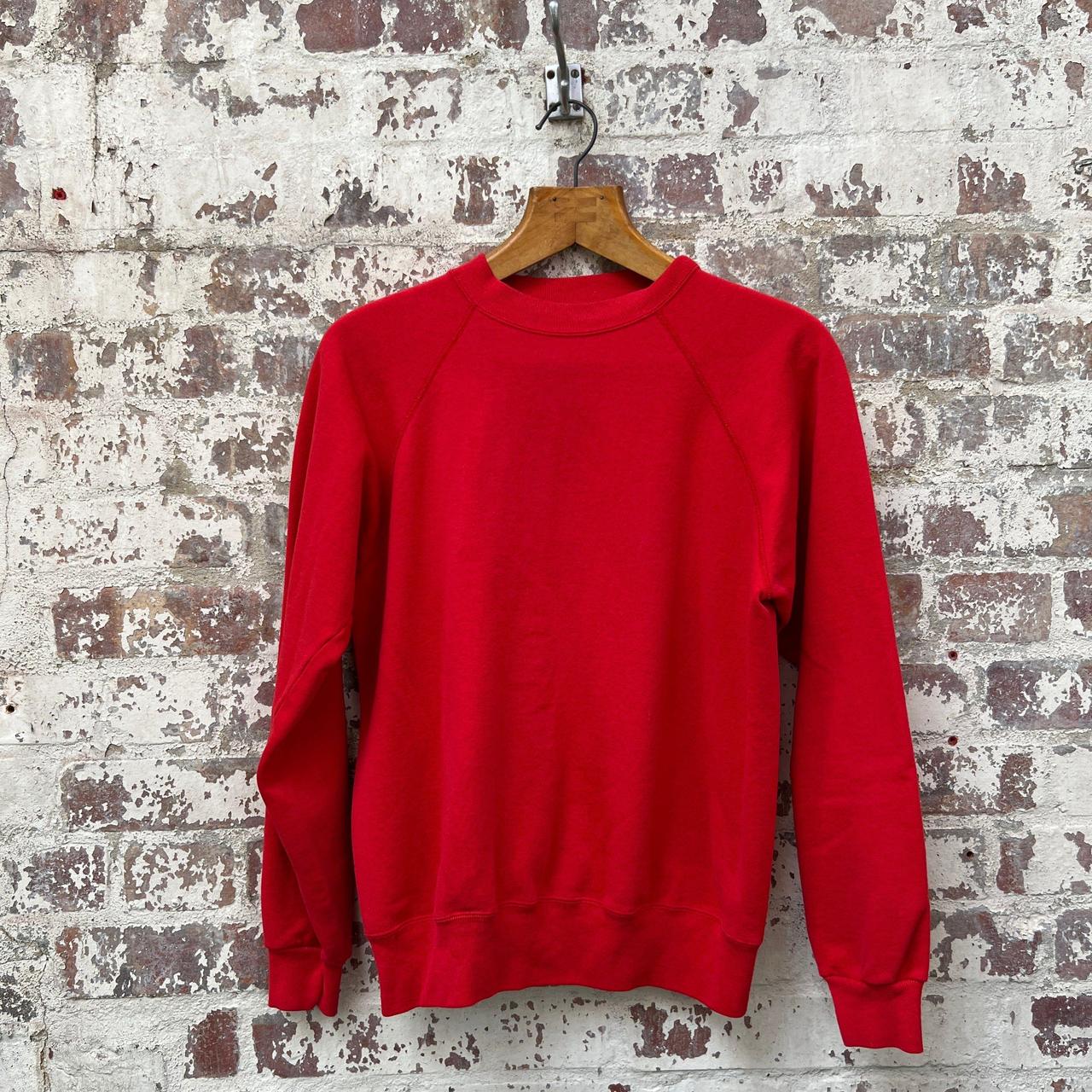 Vintage 1980s Red Hanes Blank Sweatshirt Red... - Depop