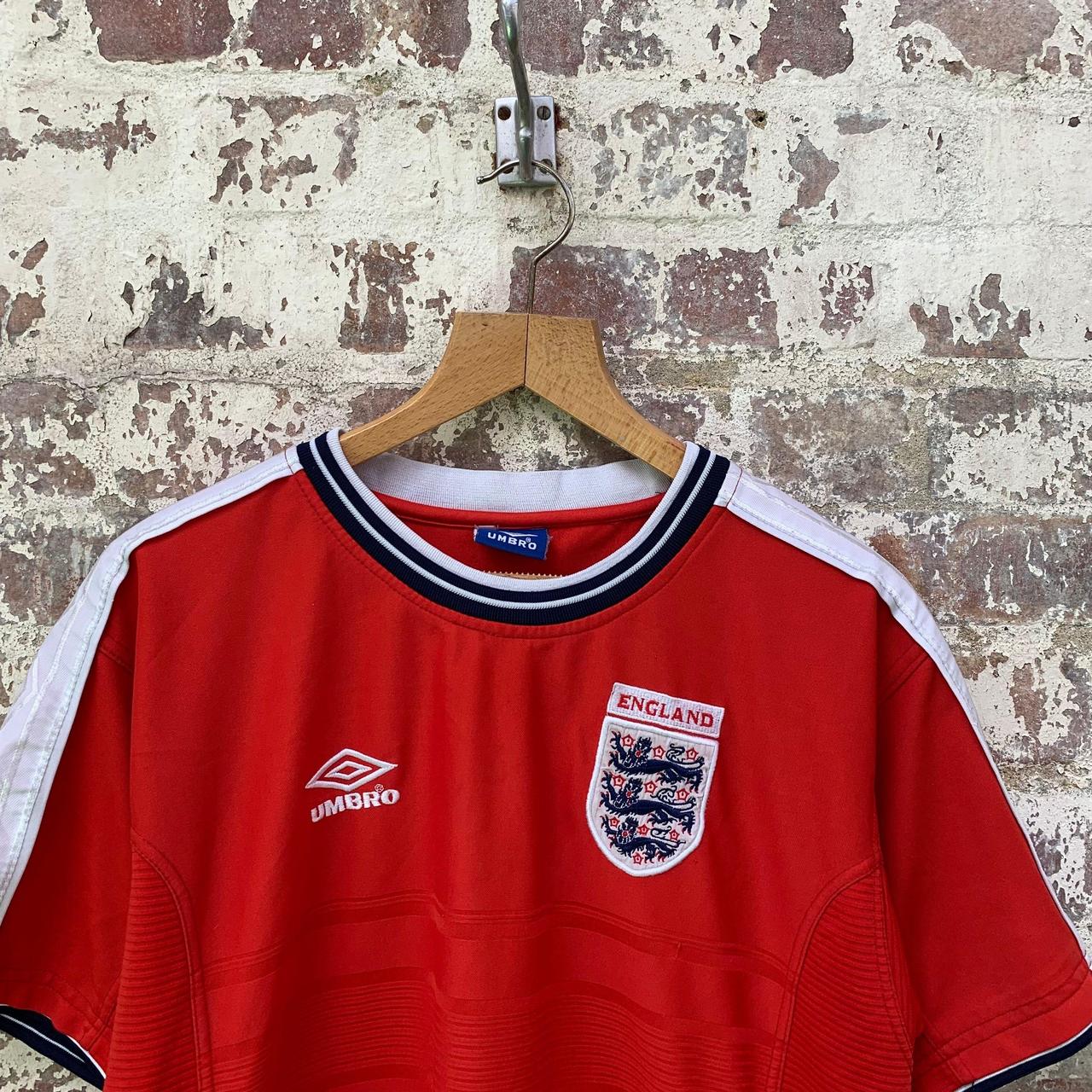 Vintage 1990s Red England Football Shirt Red... - Depop