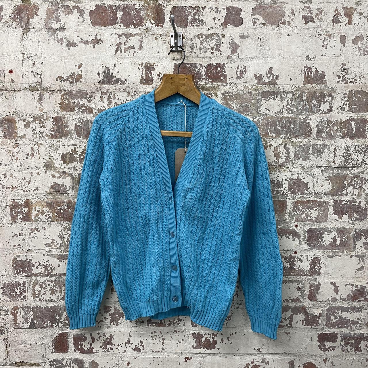 Vintage 1960s Sea Blue Wool Knit Cardigan... - Depop