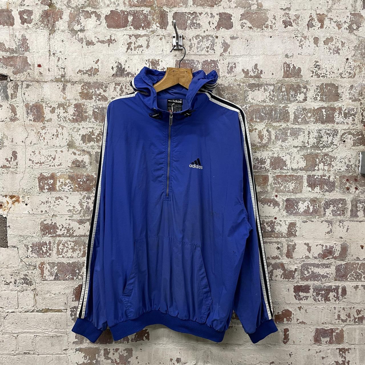 Vintage 1990s Blue Adidas Smock Pullover... - Depop