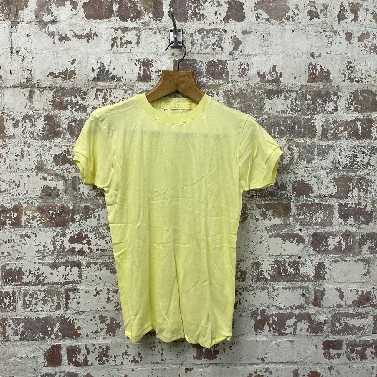 Vintage 1970s 1980s Yellow Raglan Blank... - Depop