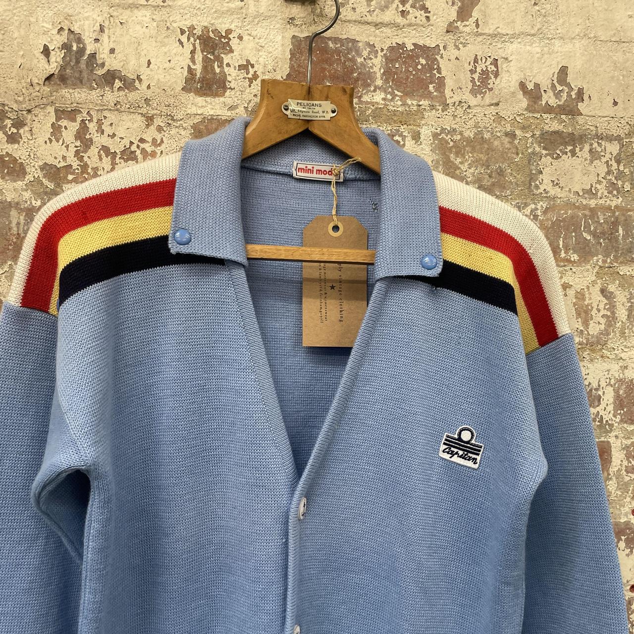 Vintage 1960s 1970s Blue Knit Italian Cardigan... - Depop