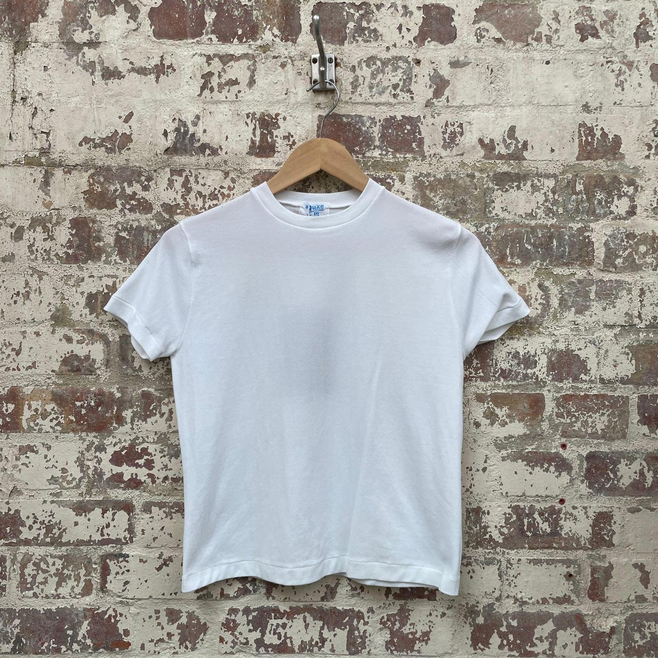 Vintage 1970s 1980s White Blank T-Shirt Size... - Depop