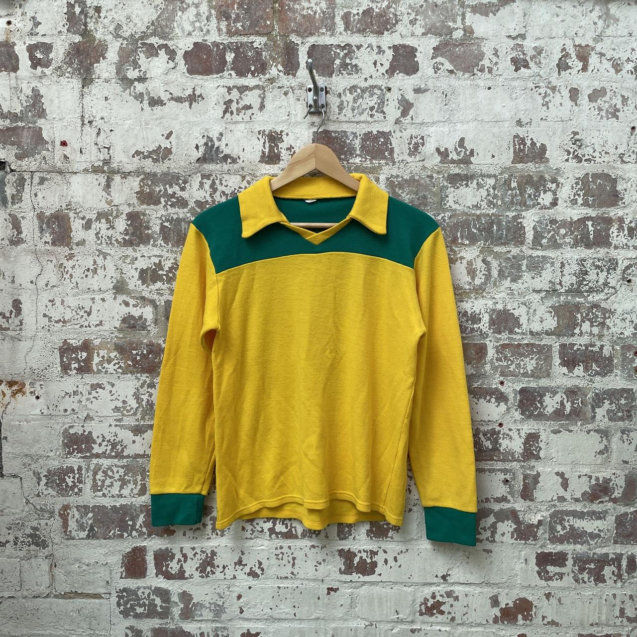 Vintage 1970s 1980s Yellow and Green Football... - Depop