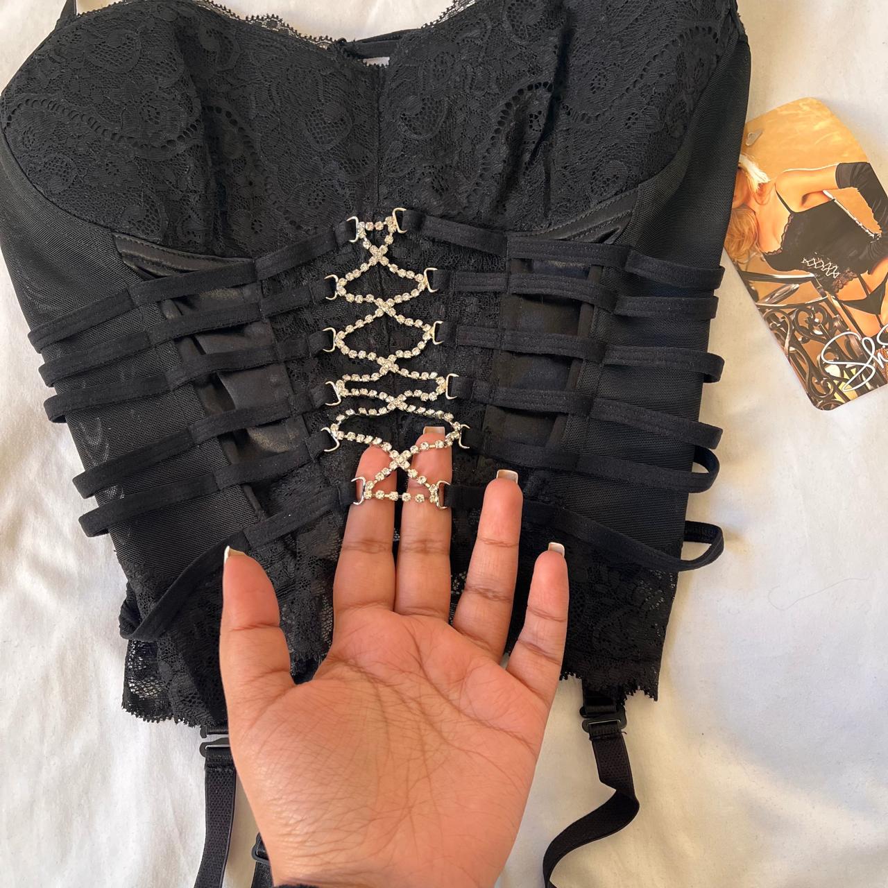 Vintage Deadstock Black Lace Diamanté Corset Depop