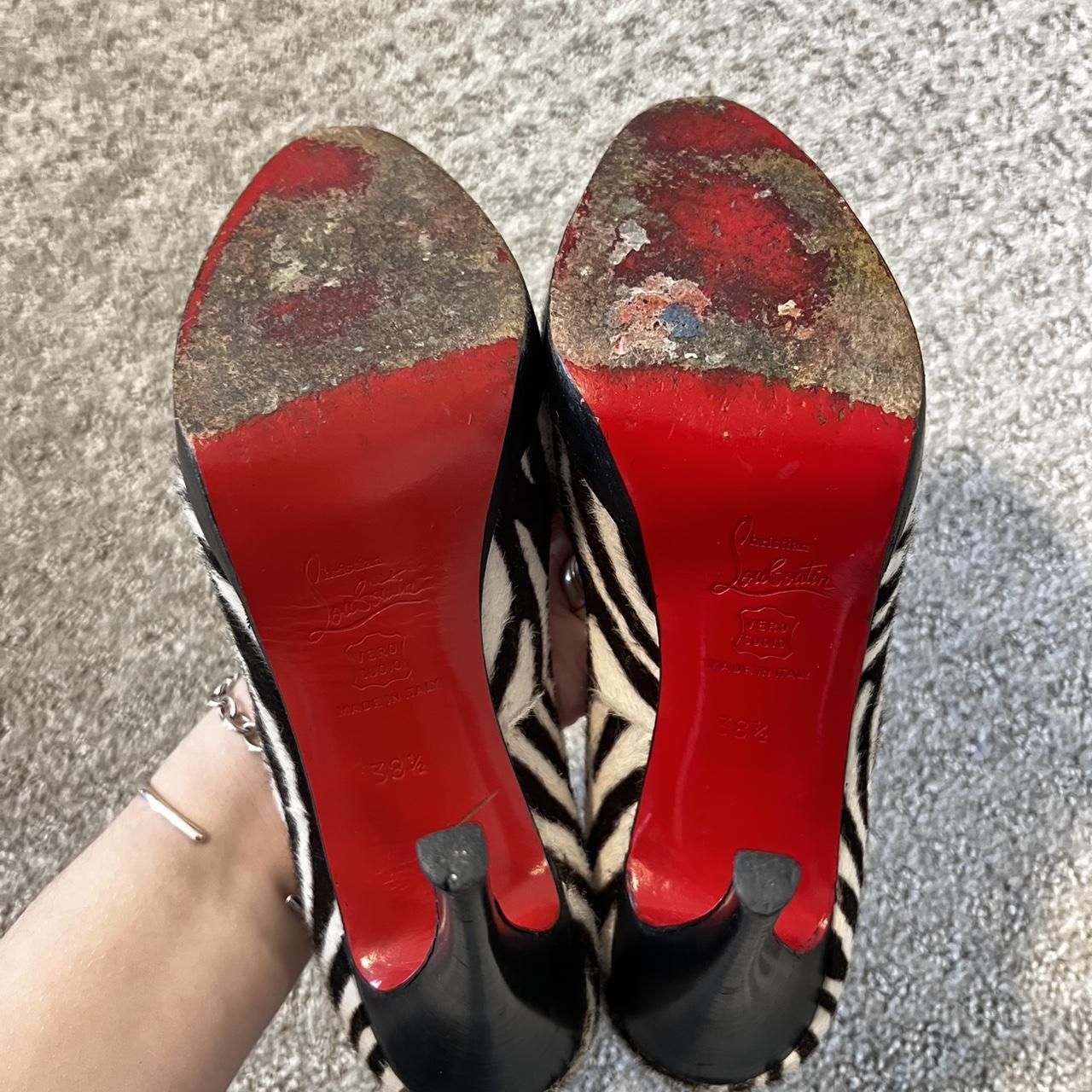 Christian Louboutin zebra red bottom open/peep toe... | Depop