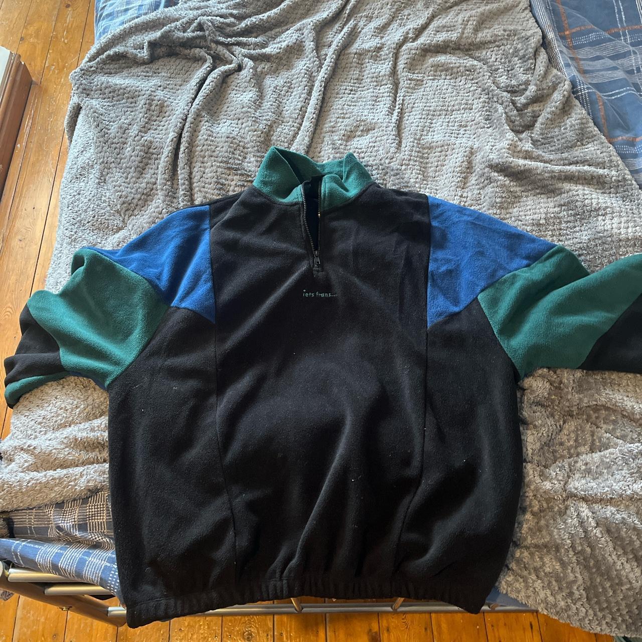 colour block fluffy half zip - Depop