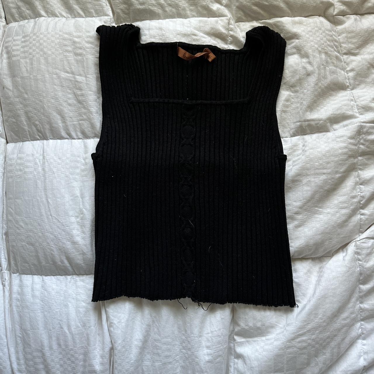 black cropped ribbed tank top! square neck and cris... - Depop