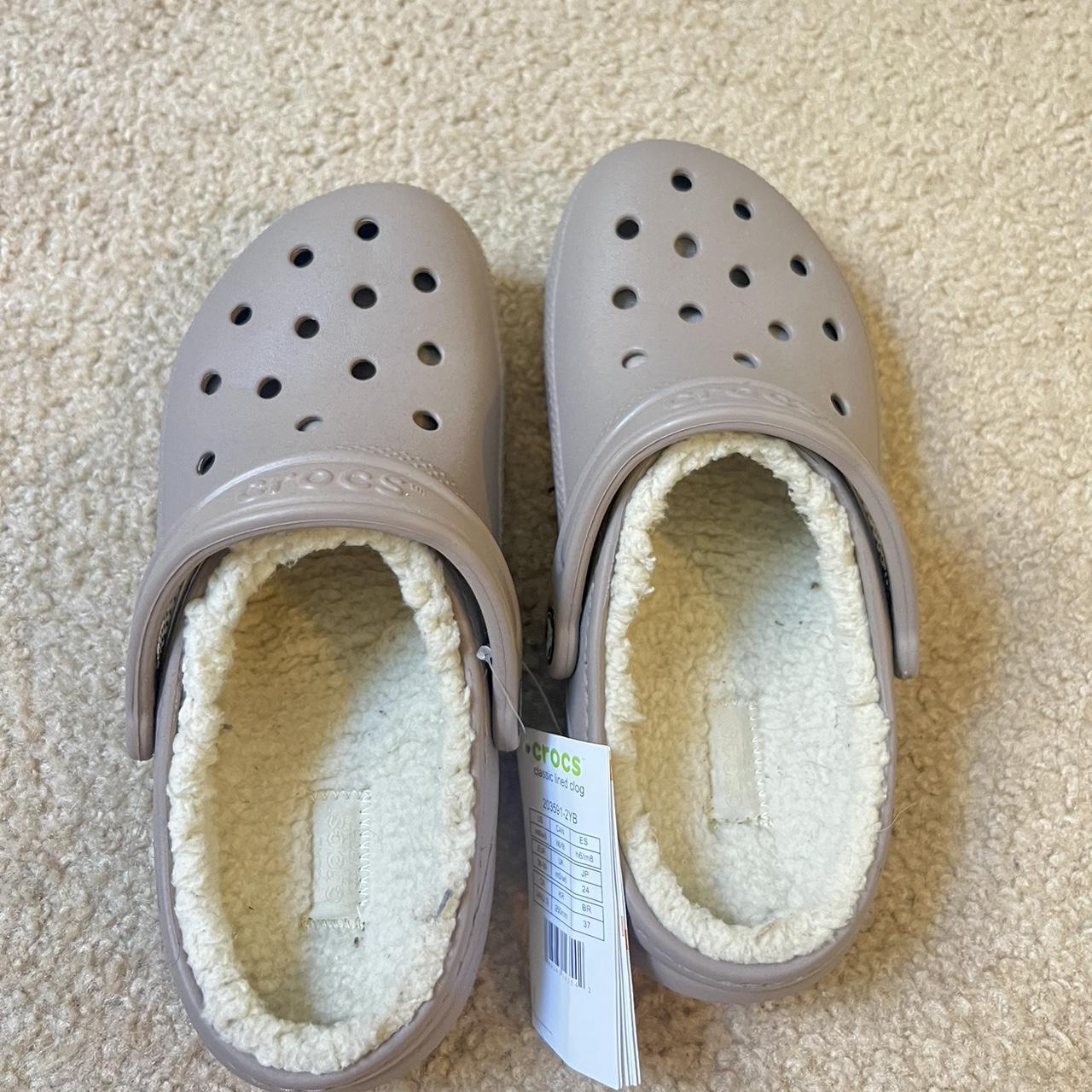 brand new lined clog fuzzy crocs! mauve/taupe brown... - Depop