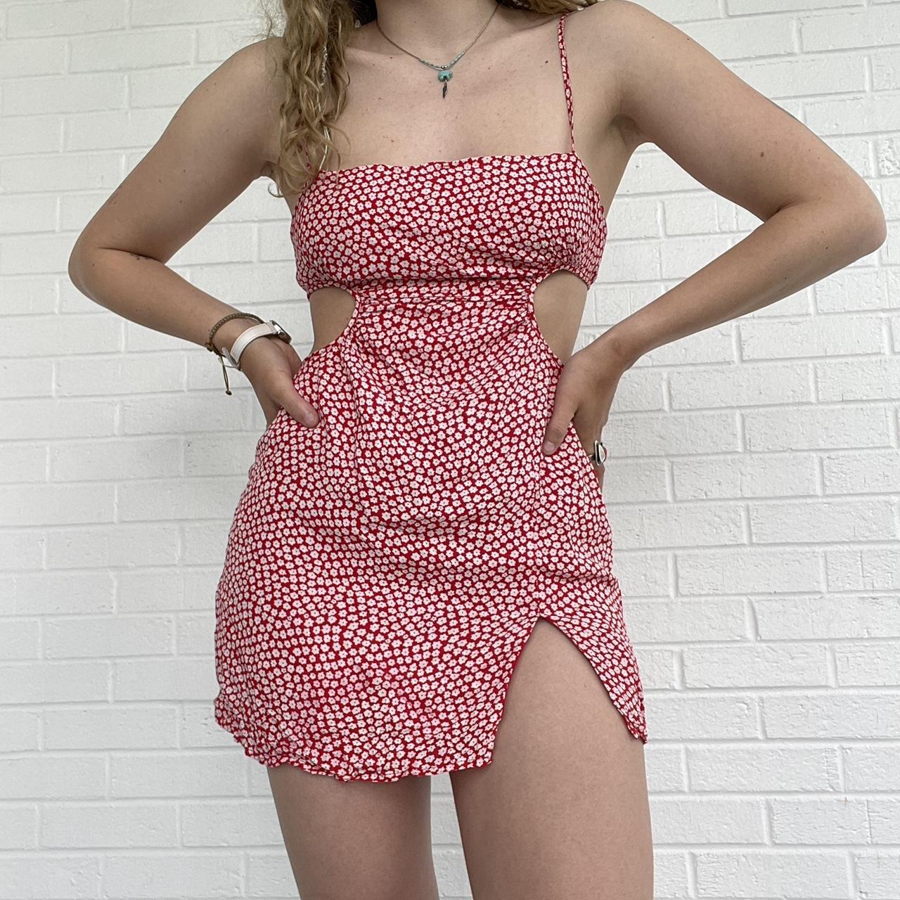 Womens Red And White Dress Depop