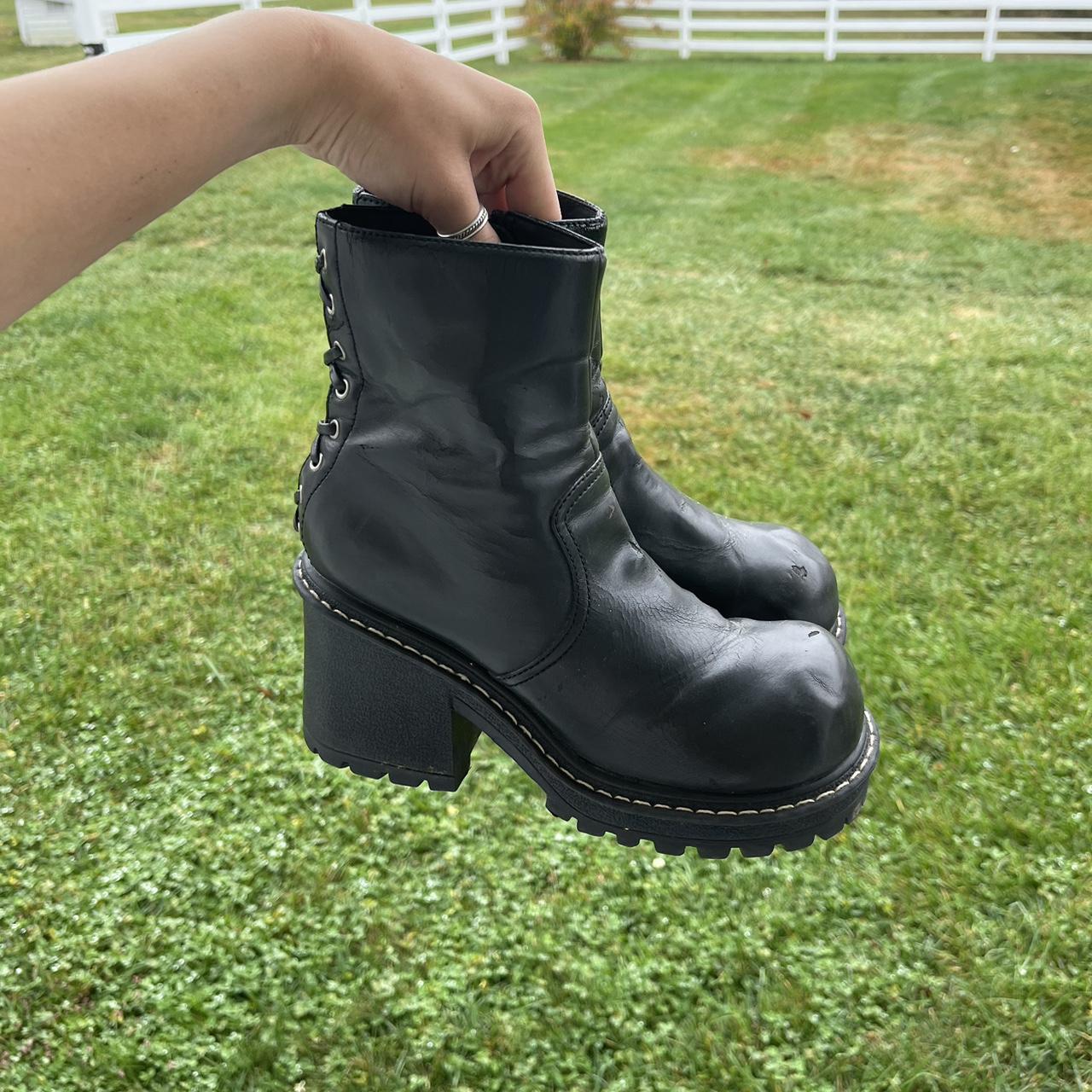 Y2k chunky platform corset lace back L.e.I boots... - Depop