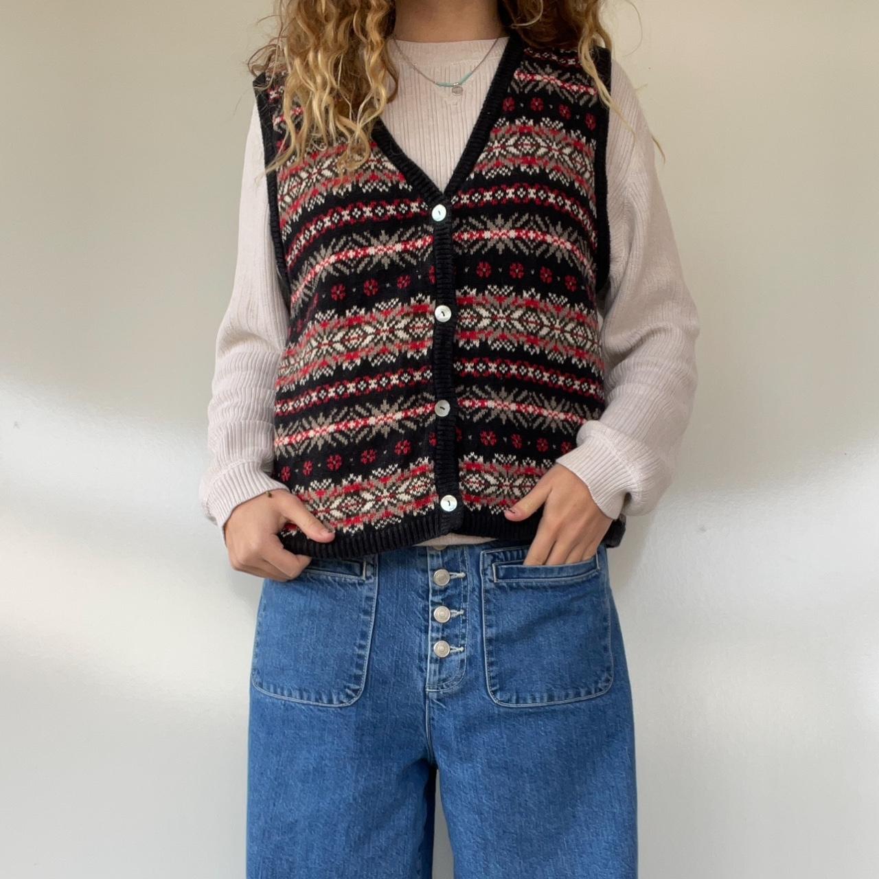 Vintage Patterned Sweater Vest Size: L No stains... | Depop