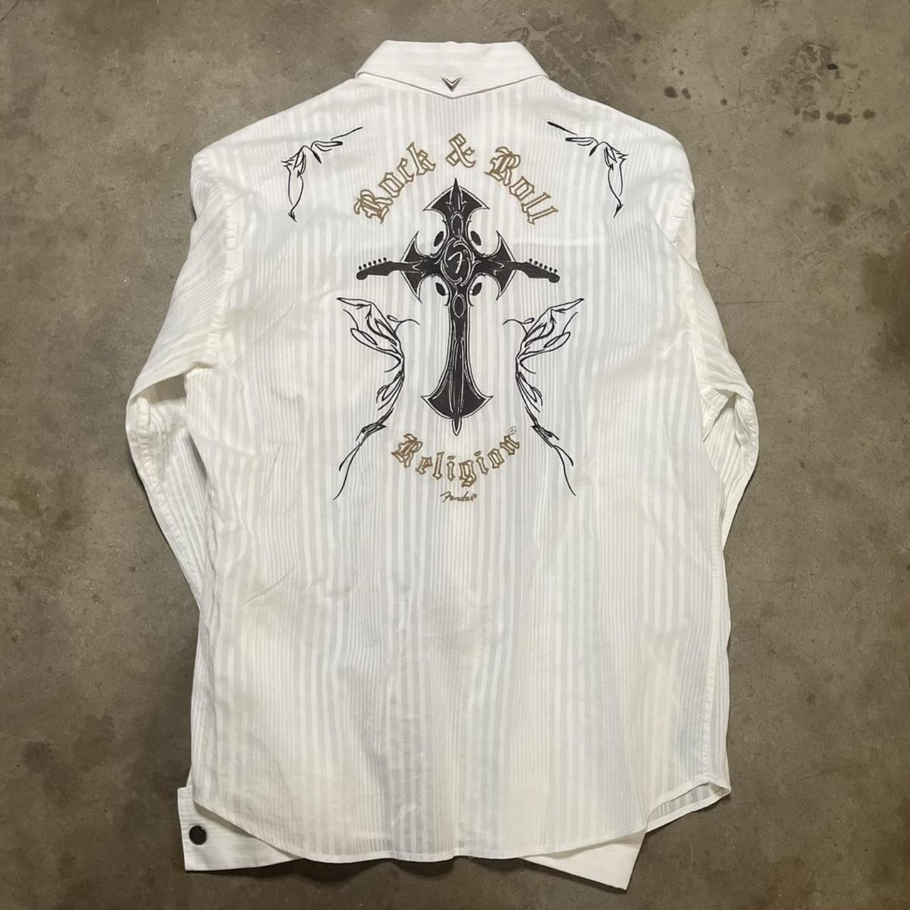 y2k “rock and roll religion” tribal cross fender... - Depop