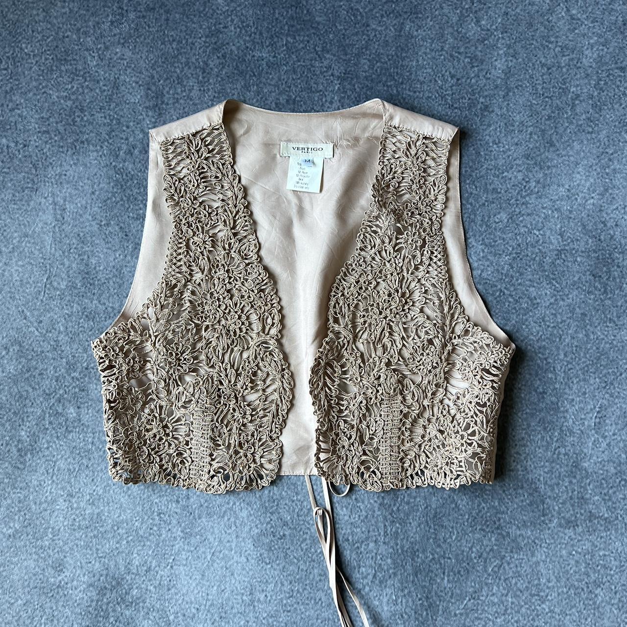vintage cream vest with lace detailing, made in... - Depop
