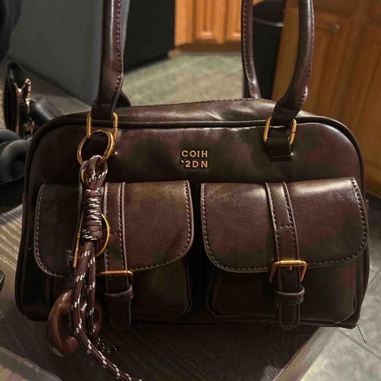 Brown leather handbag with cherries and horse... | Depop