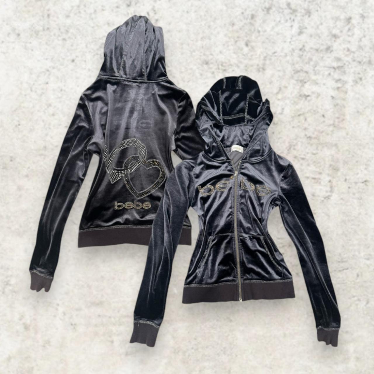 iconic bebe velour rhinstone zip up jacket size:... - Depop