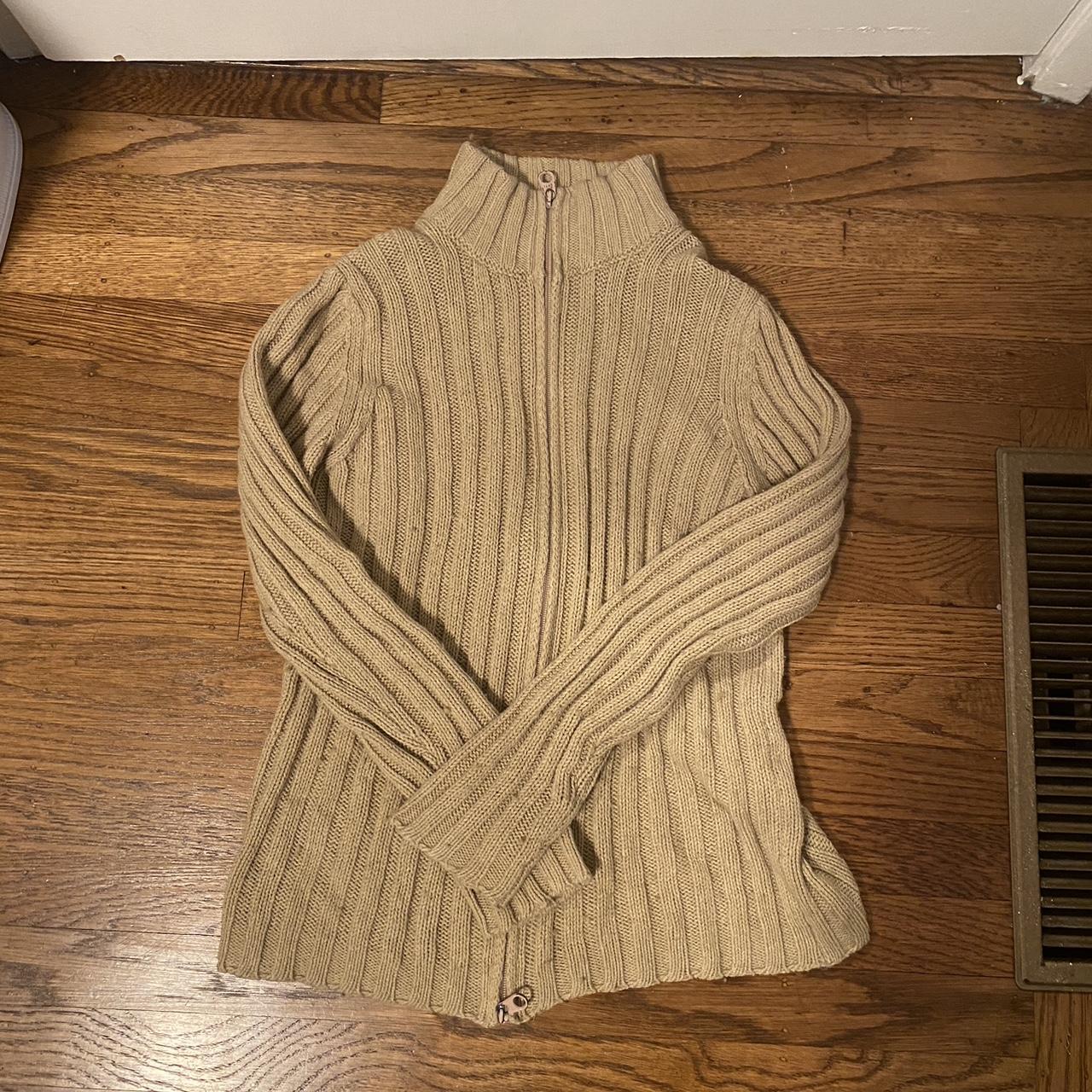 y2k vintage beige full zip knitted jacket... - Depop